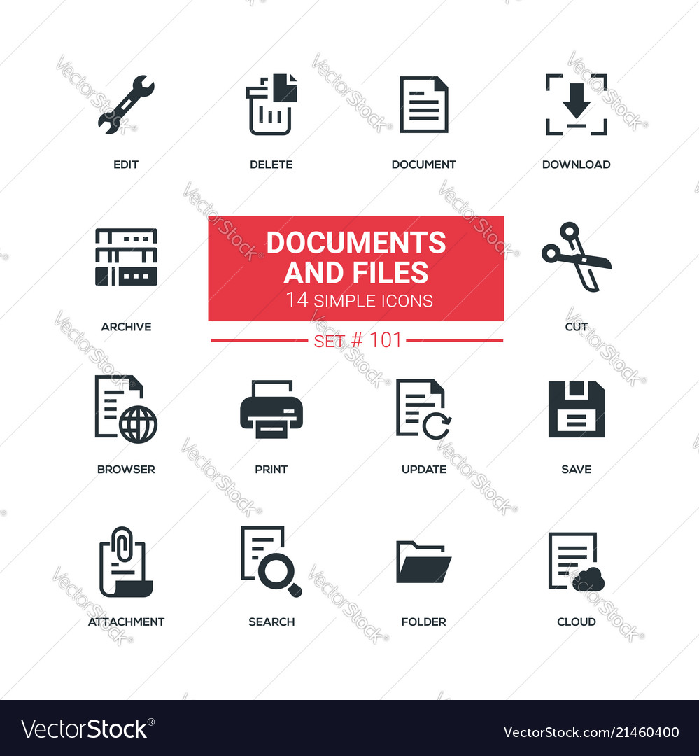 Documents and files - flat design style icons set Vector Image
