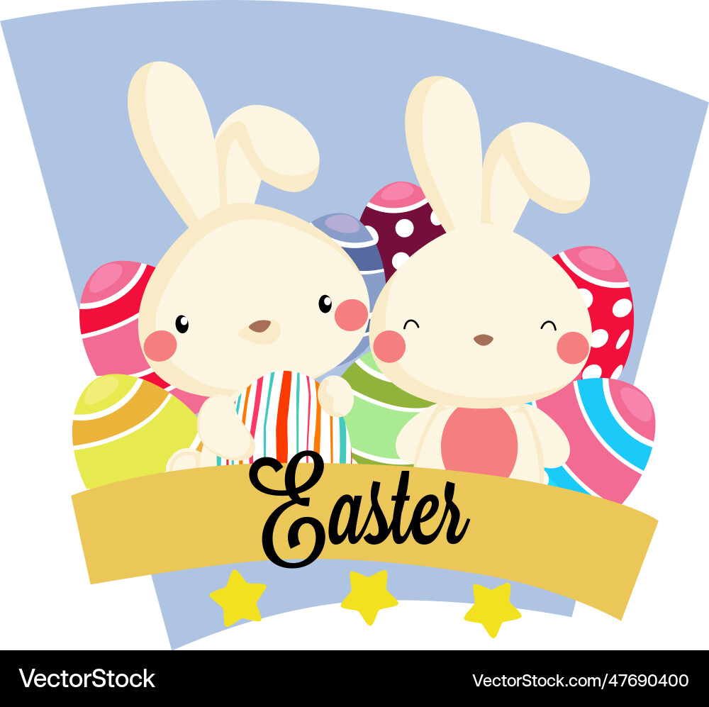 Flat style easter party with present rabbit Vector Image
