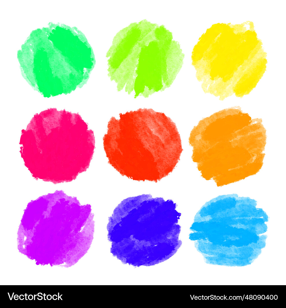 Rainbow brush painted nine round strokes artistic Vector Image