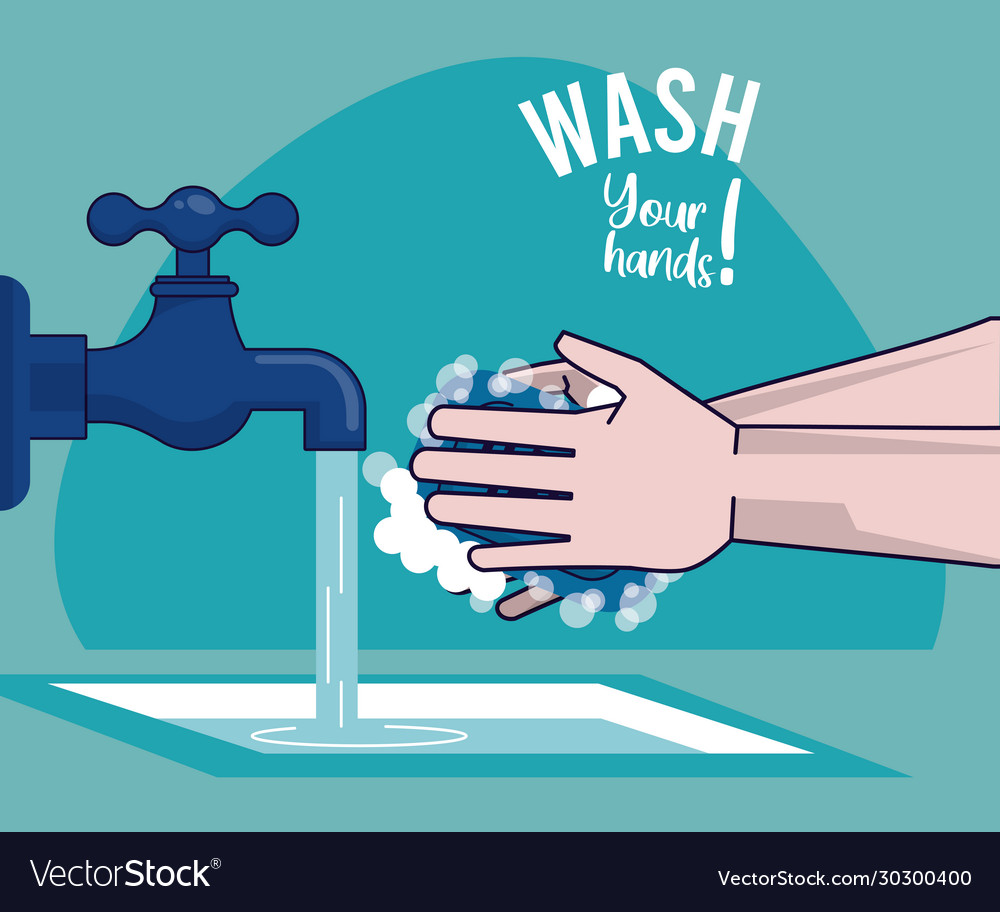 Wash your hands campaign poster with water tap Vector Image
