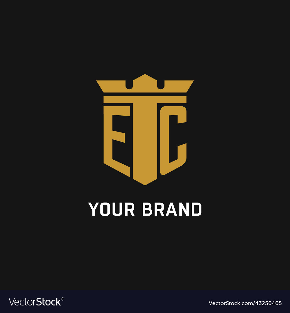 Ec initial logo with shield and crown style Vector Image