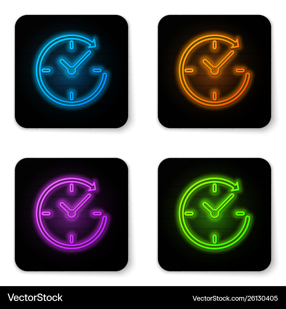 Glowing neon clock with arrow icon isolated Vector Image