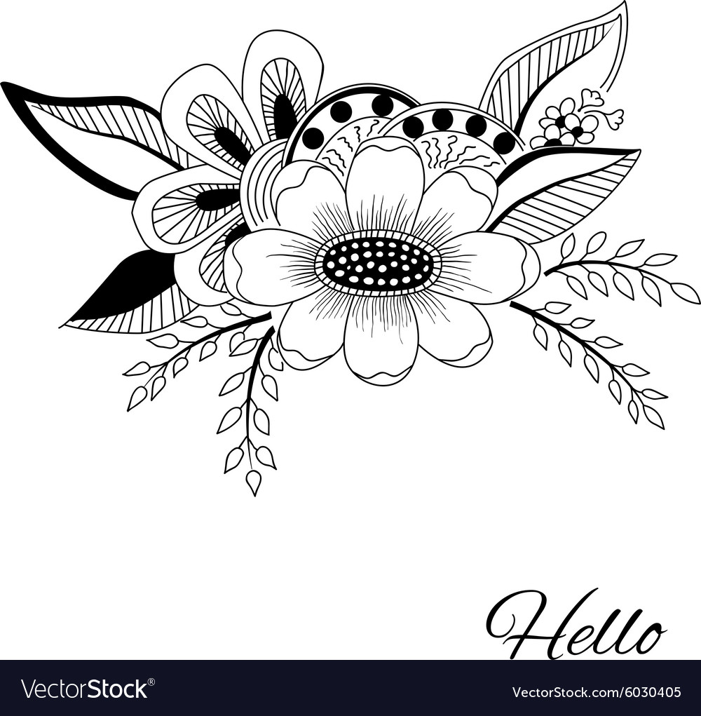 Hand-drawn abstract flower with leaves on white Vector Image