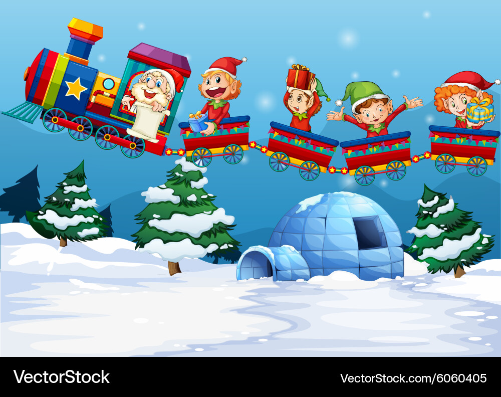 Santa and elf riding on train Royalty Free Vector Image