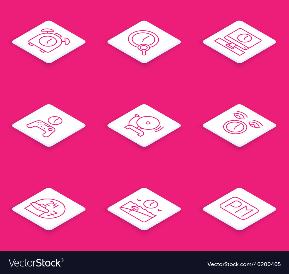 Set line alarm clock magnifying glass Royalty Free Vector Set line alarm clock magnifying glass Royalty Free Vector