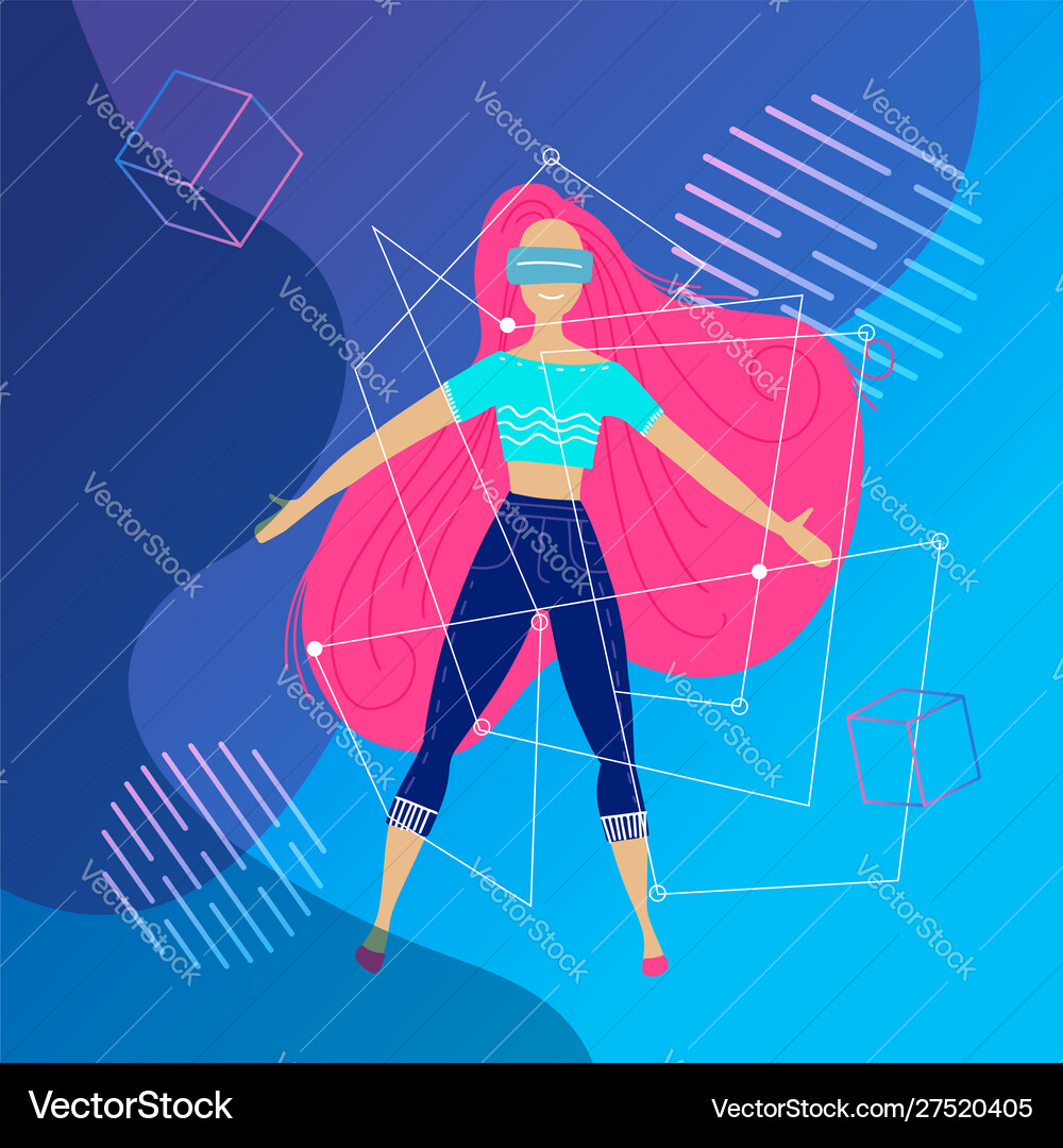 Virtual reality concept enthusiastic young woman Vector Image