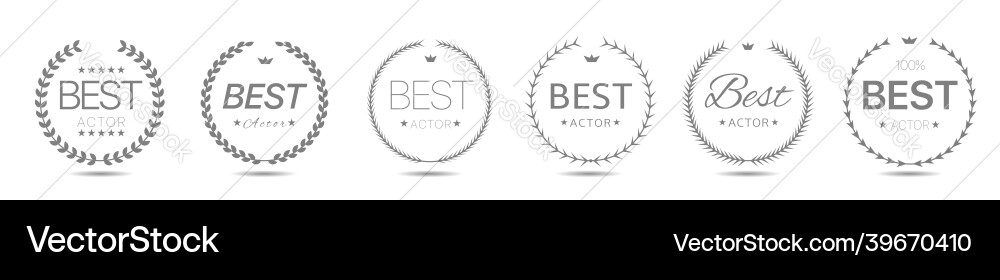 Best actor grey laurel wreath label set Royalty Free Vector