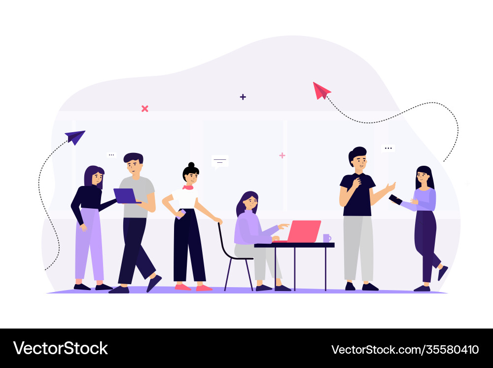 Business team communicating via social media Vector Image