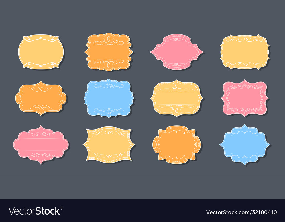 Label ornamental color craft frames set elegant Vector Image