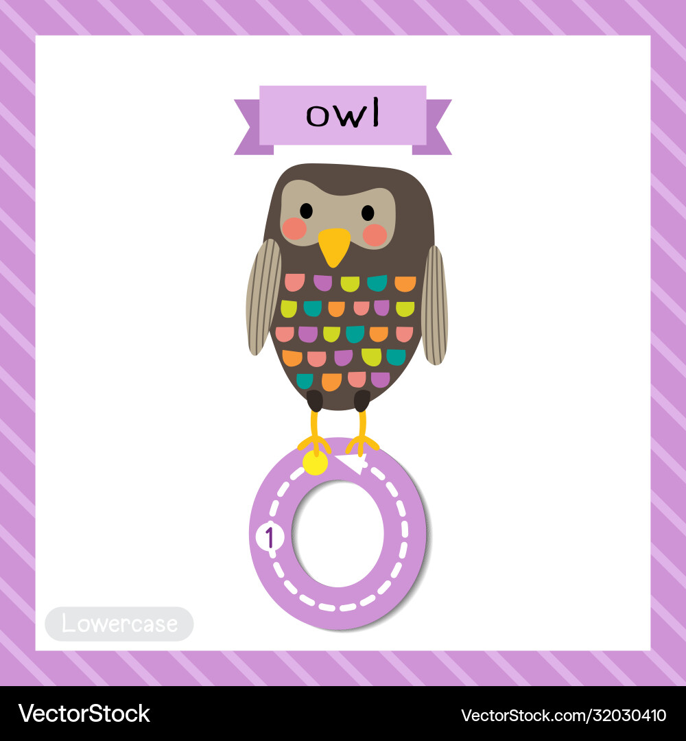 Letter o lowercase tracing standing colorful owl Vector Image