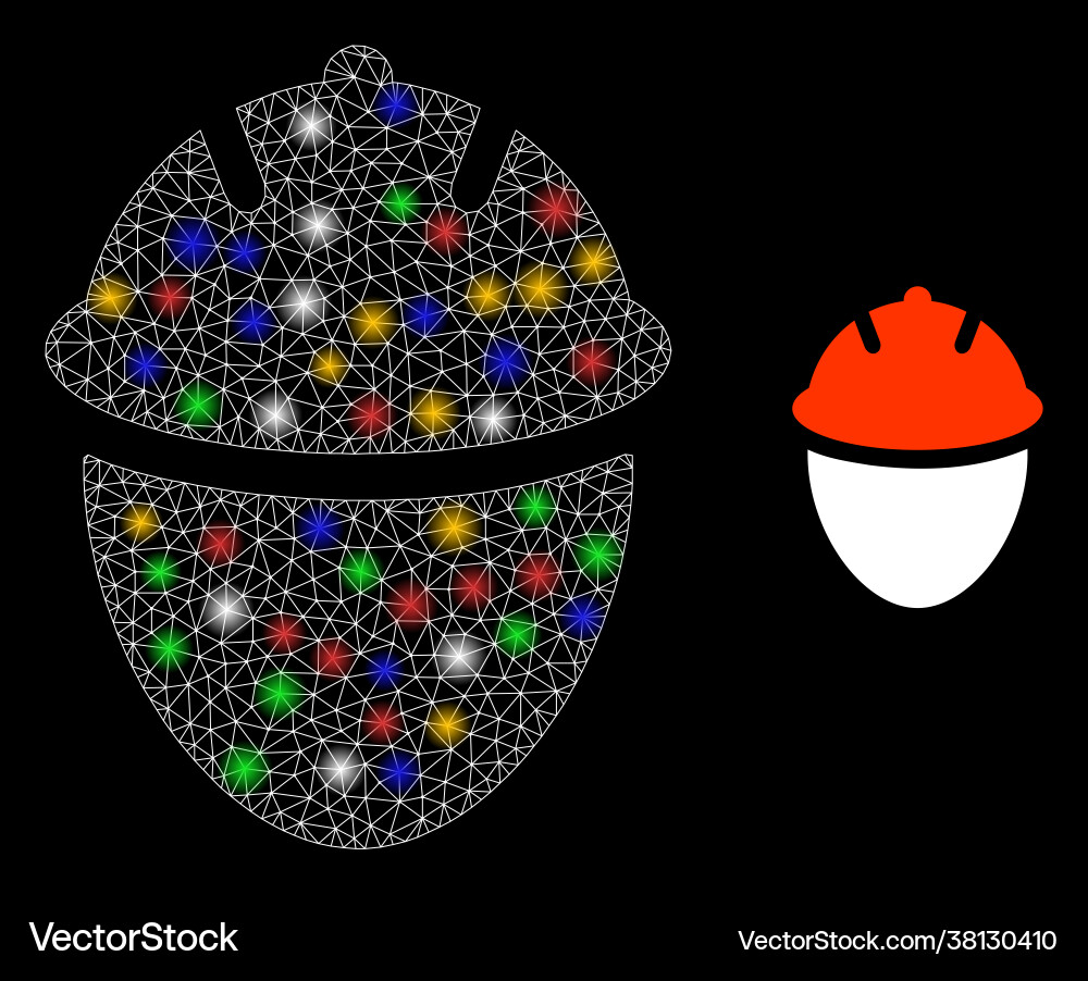 Mesh worker head glare icon with colorful flash Vector Image