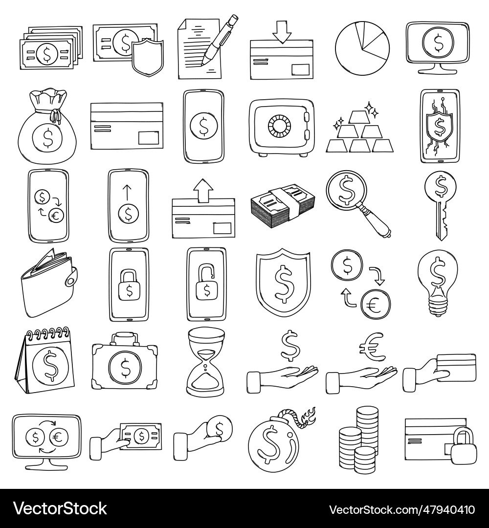 Money related doodle icon set drawing sketch Vector Image