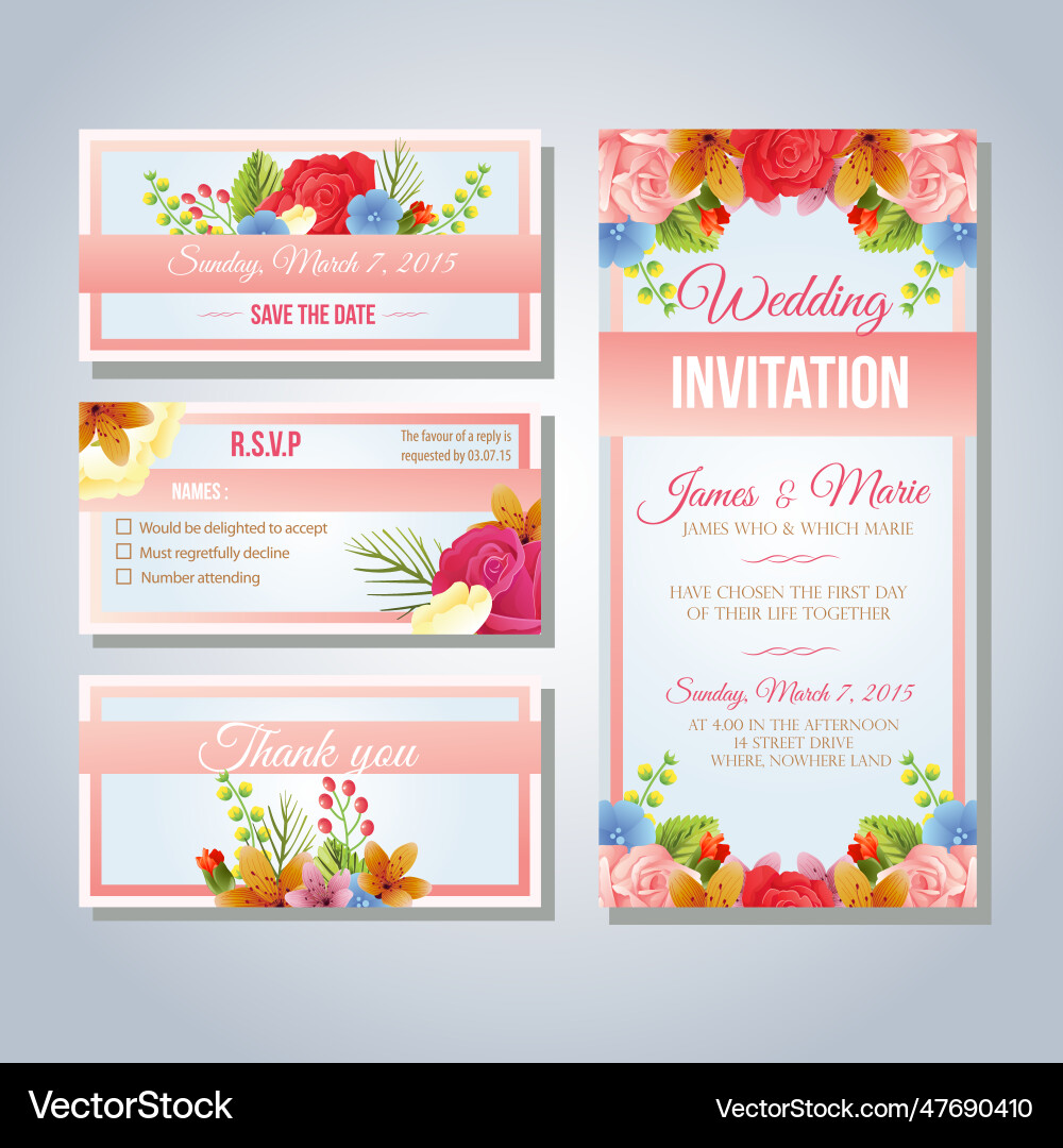 Pink floral wedding invitation template Royalty Free Vector