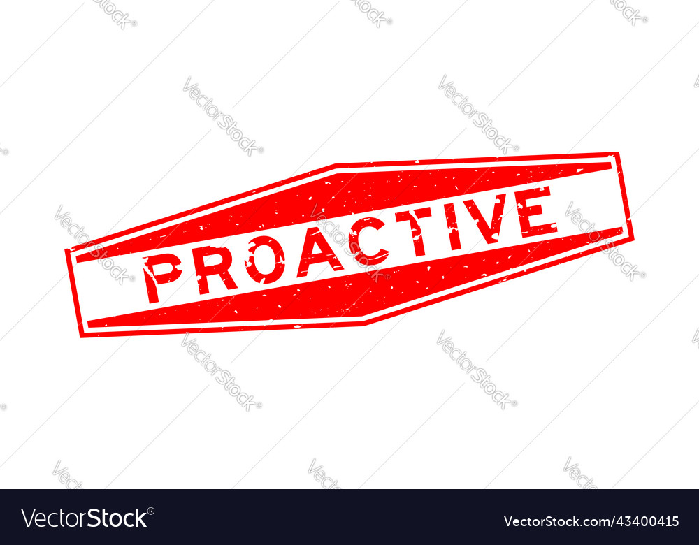 Grunge red proactive word hexagon rubber seal Vector Image