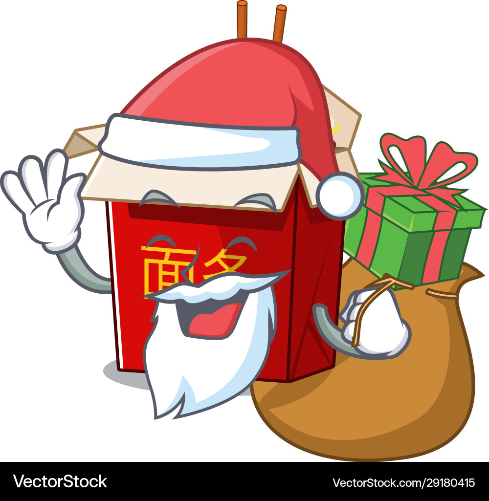 Santa chinese box noodle character having gift Vector Image