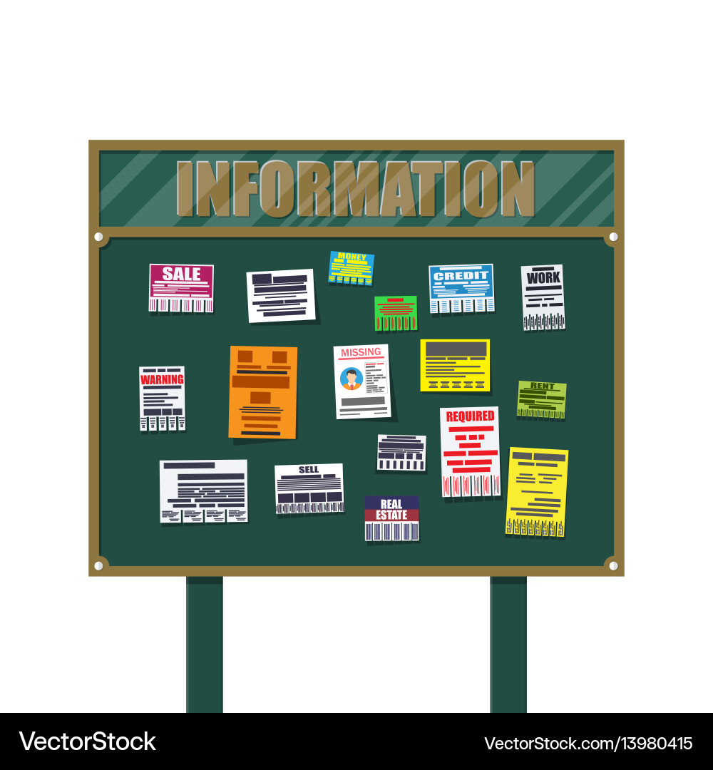 Various tear off papers ad on bulletin board Vector Image
