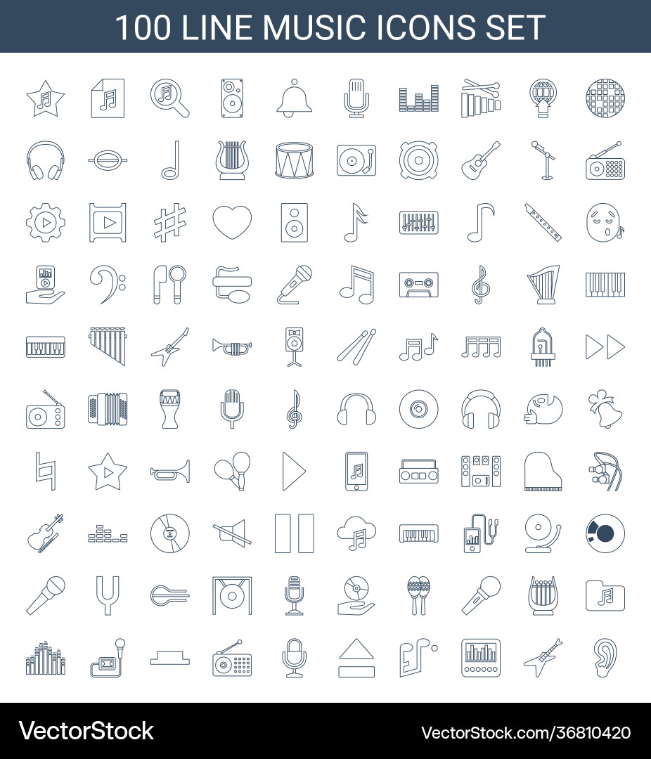 100 music icons Royalty Free Vector Image - VectorStock