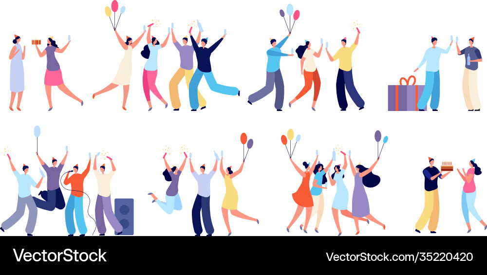 Birthday party people celebration characters Vector Image