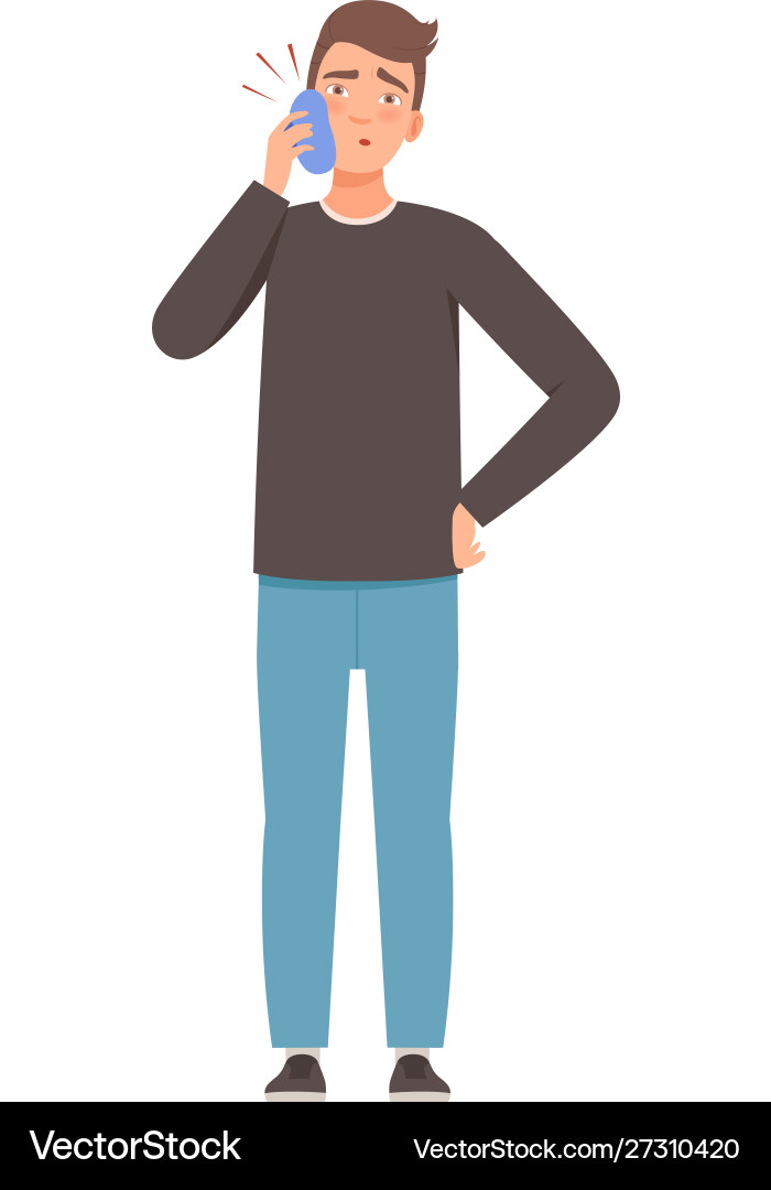 Brunette man holds a cold on sore cheek Royalty Free Vector