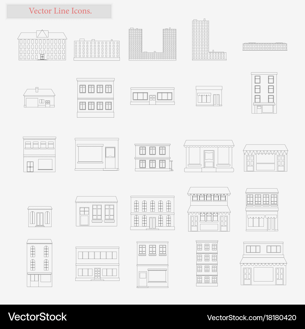 Building set style line icons on white Royalty Free Vector