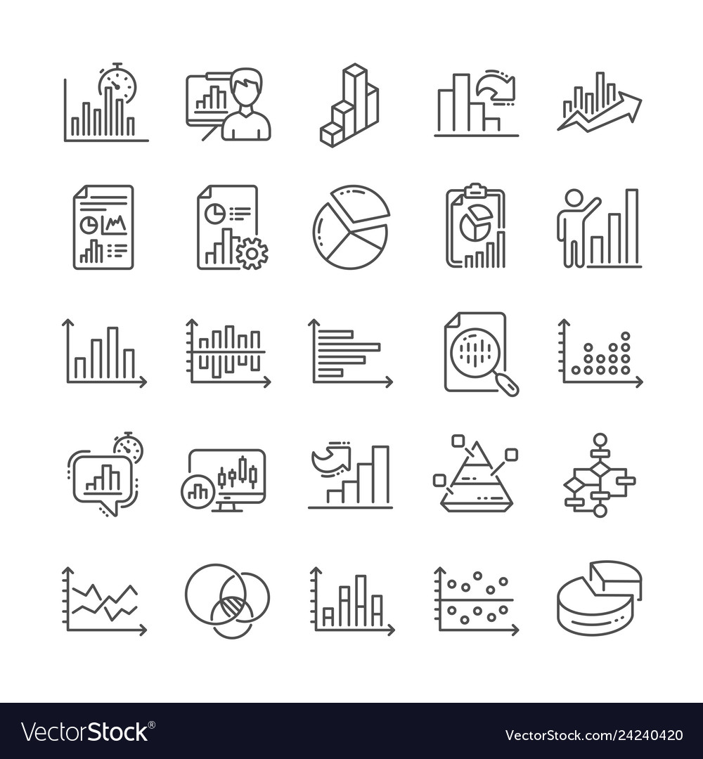 Charts and diagrams line icons set of 3d chart Vector Image