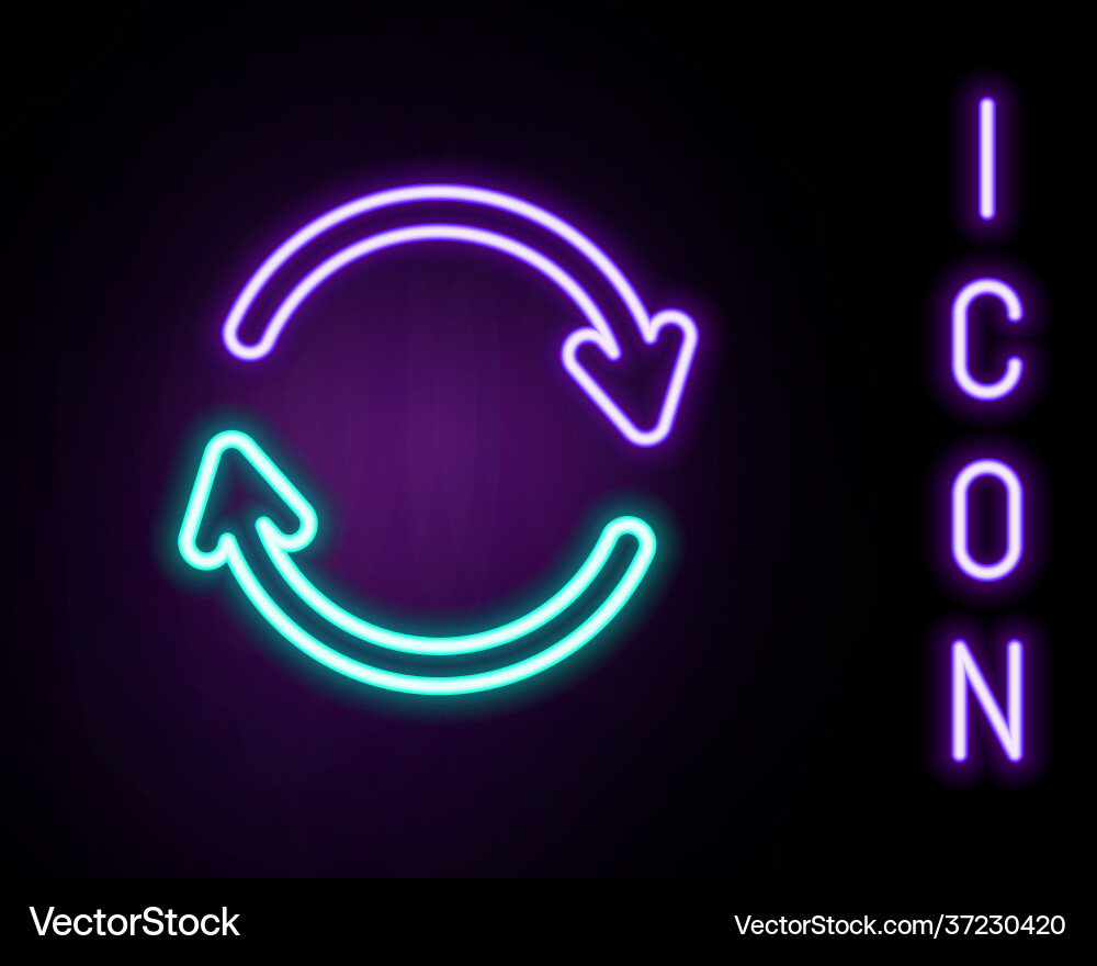 Glowing neon line refresh icon isolated on black Vector Image