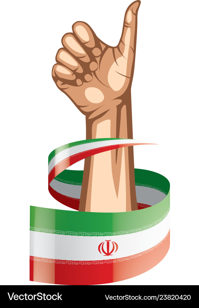 Iran flag and hand on white background Royalty Free Vector