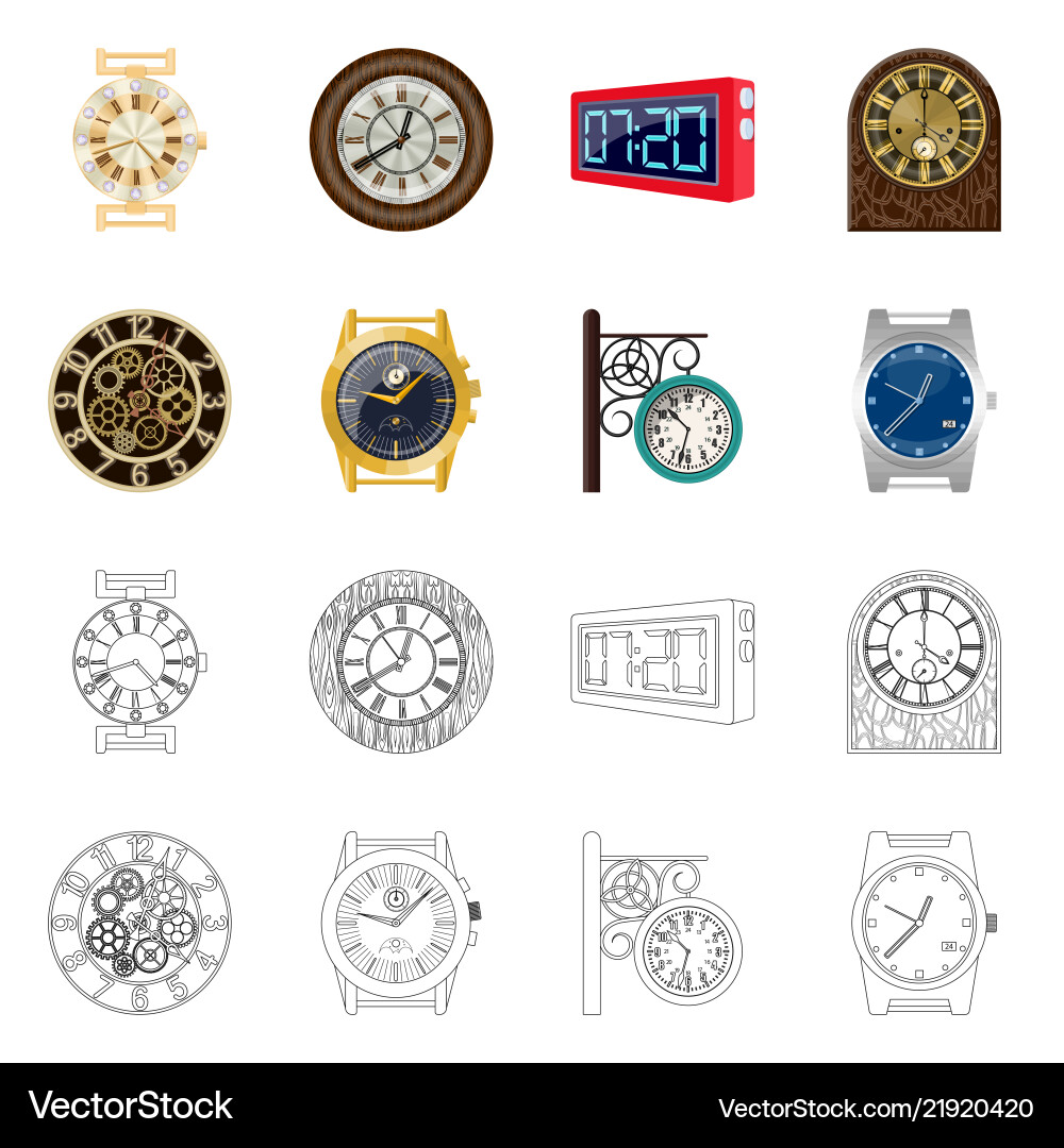 Isolated object of clock and time symbol set Vector Image