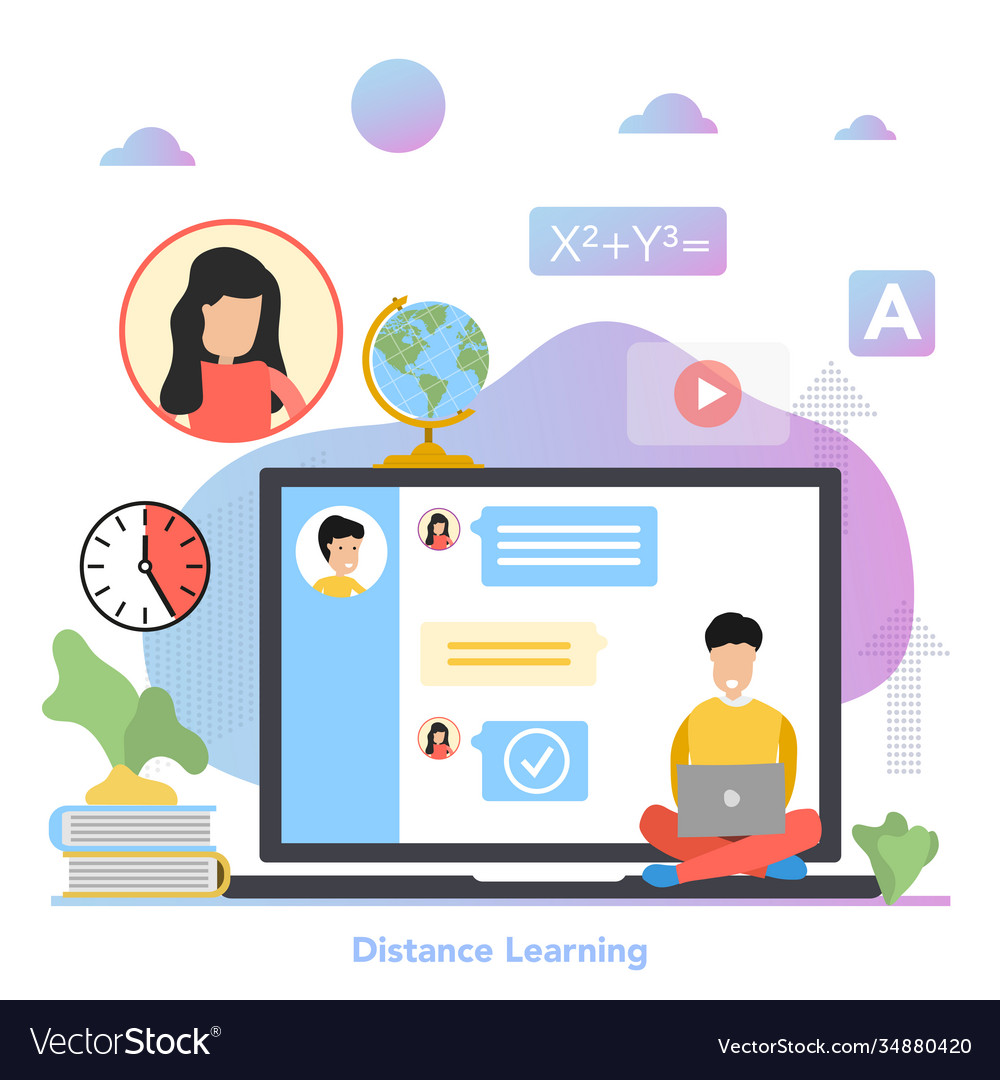 Square concept distance learning in flat Vector Image