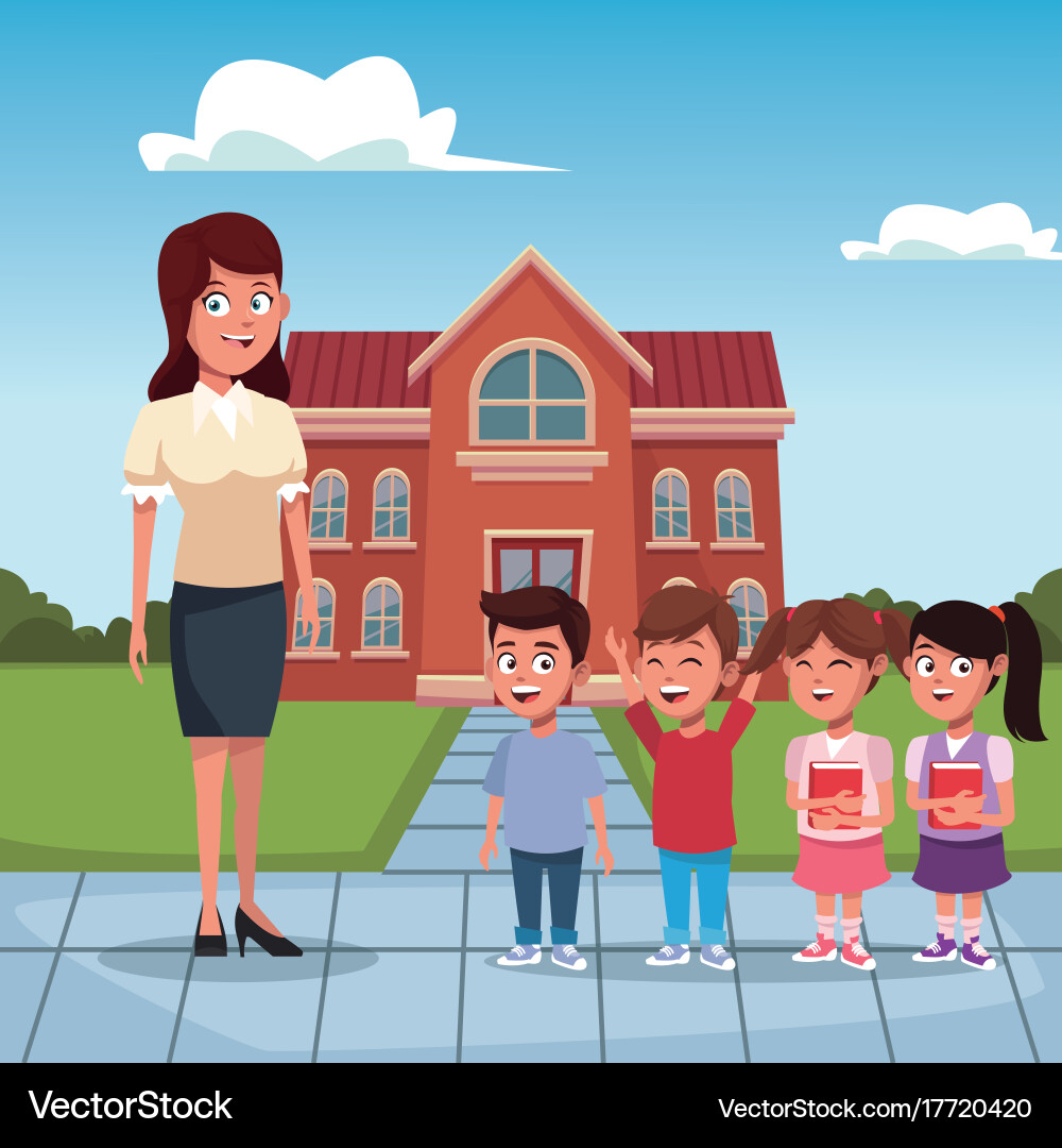 Teacher with kids at school Royalty Free Vector Image