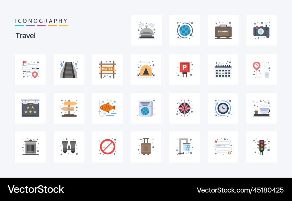 25 travel flat color icon pack Royalty Free Vector Image