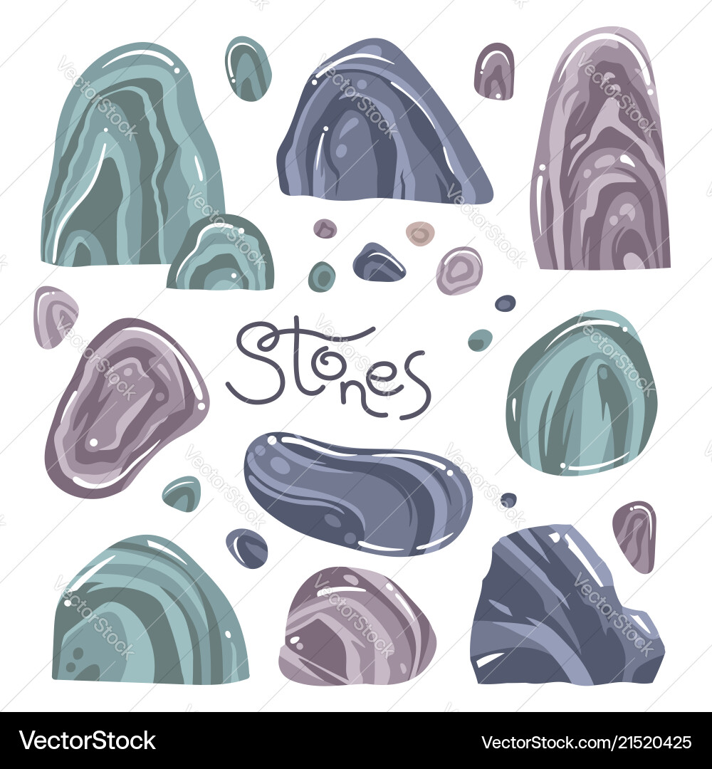 A set different stones in cartoon style Royalty Free Vector
