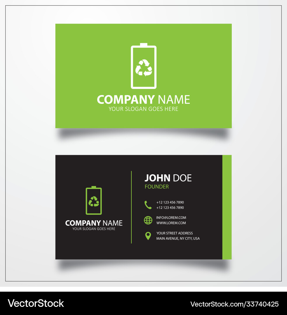 Eco battery icon business card template Royalty Free Vector