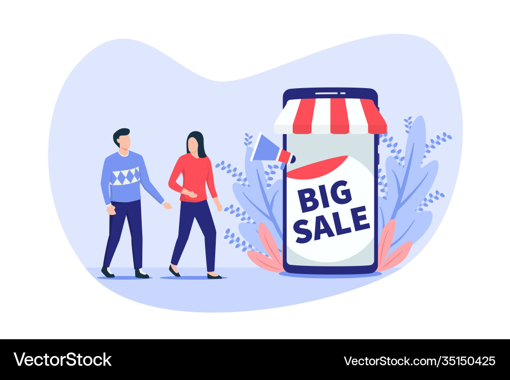 Ecommerce bigsale with people and smartphnone big Vector Image