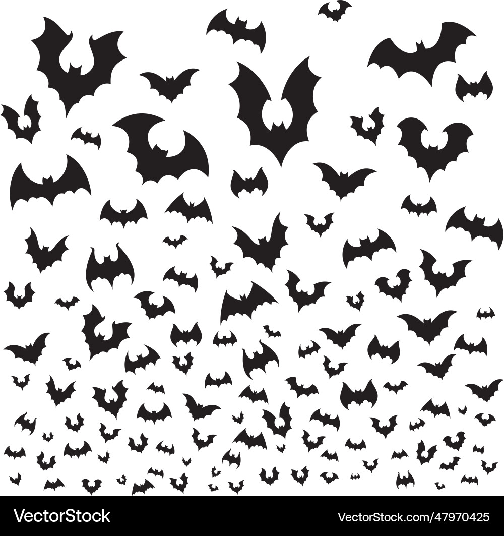 Flying halloween bat cave bats flock silhouette Vector Image