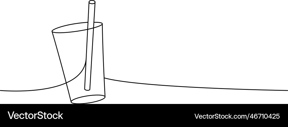 Glass with a straw one line continuous drawing Vector Image