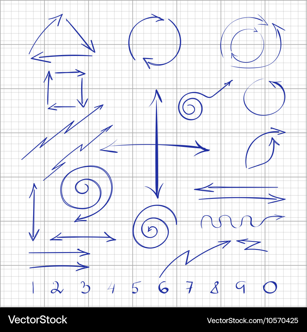 Hand drawn signs arrows and numbers for web Vector Image