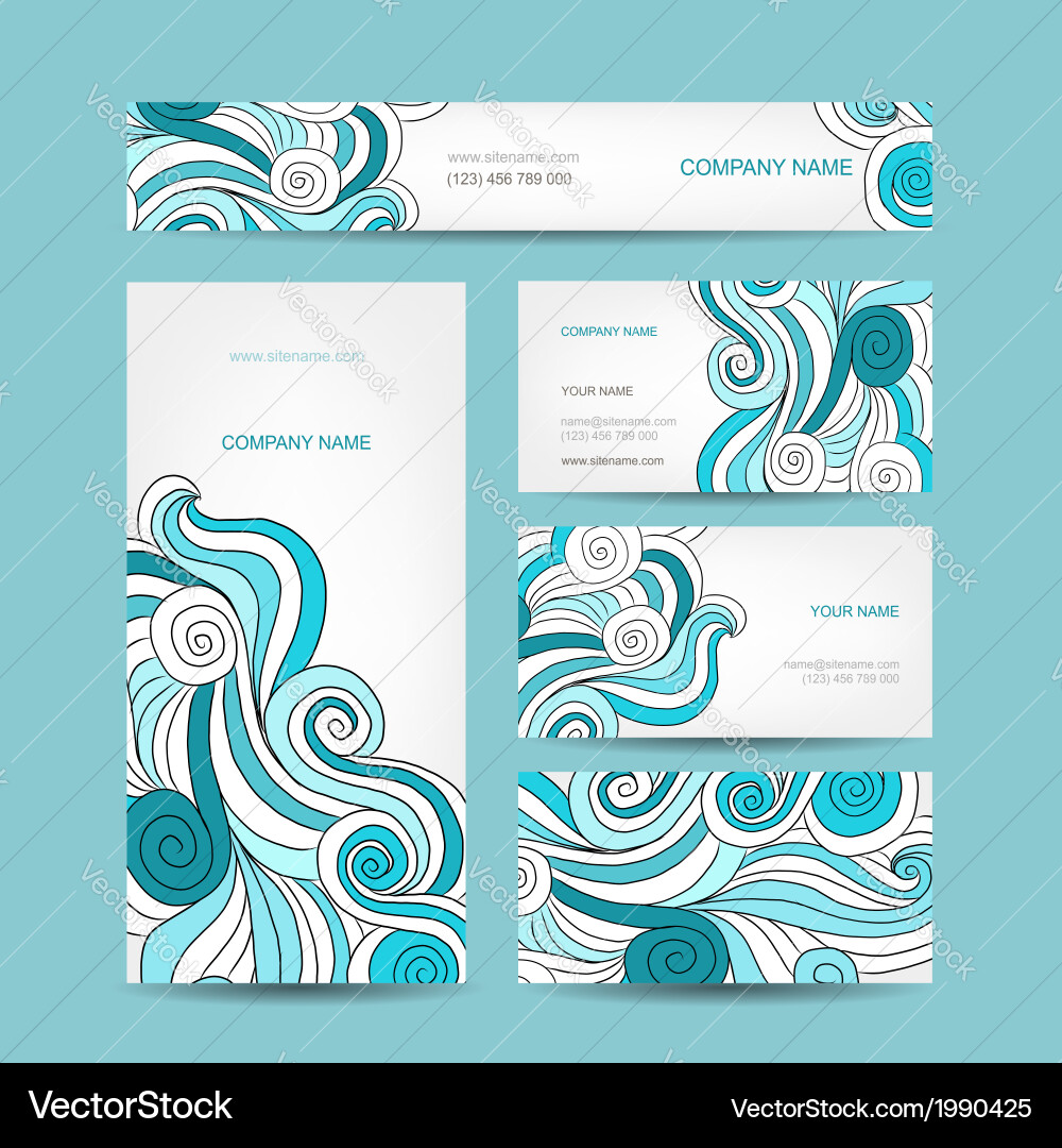Set business cards design with sea wave Royalty Free Vector