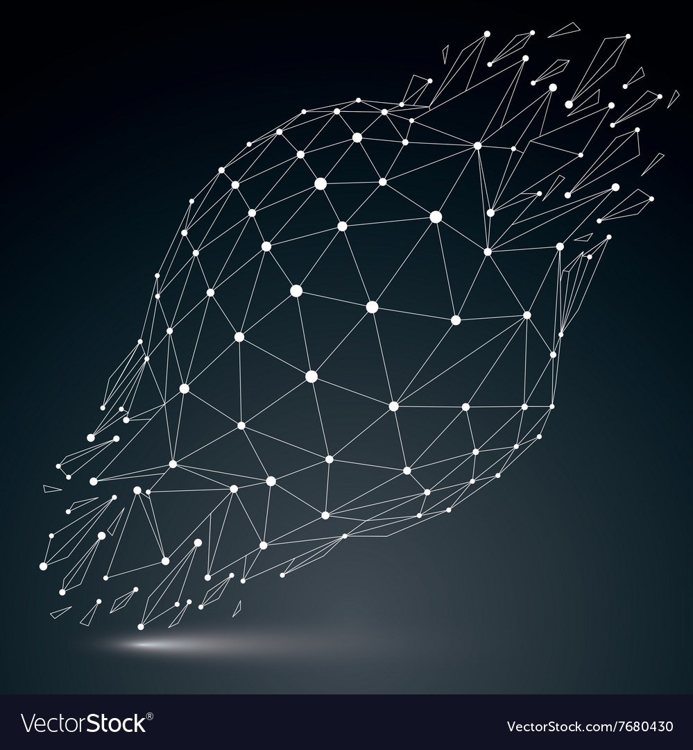 3d Digital Wireframe Object Broken Into Different Vector Image