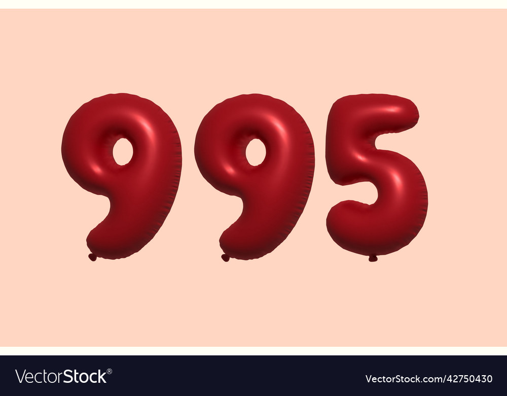 995 3d number balloon made of realistic metallic Vector Image