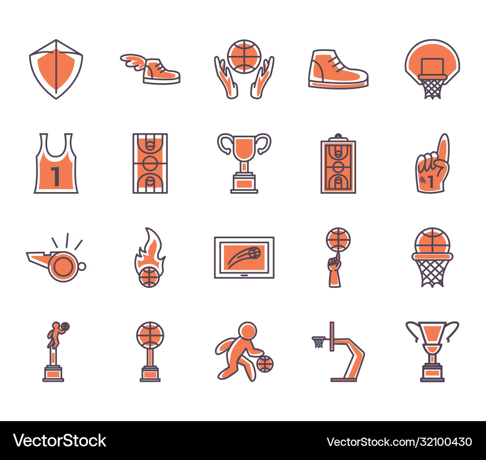 Basketball line and fill style icon set Royalty Free Vector