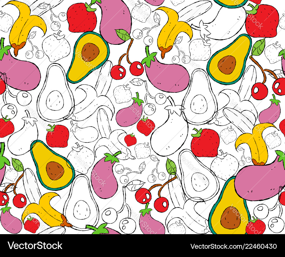 Hand drawn food seamless pattern for nutrition Vector Image