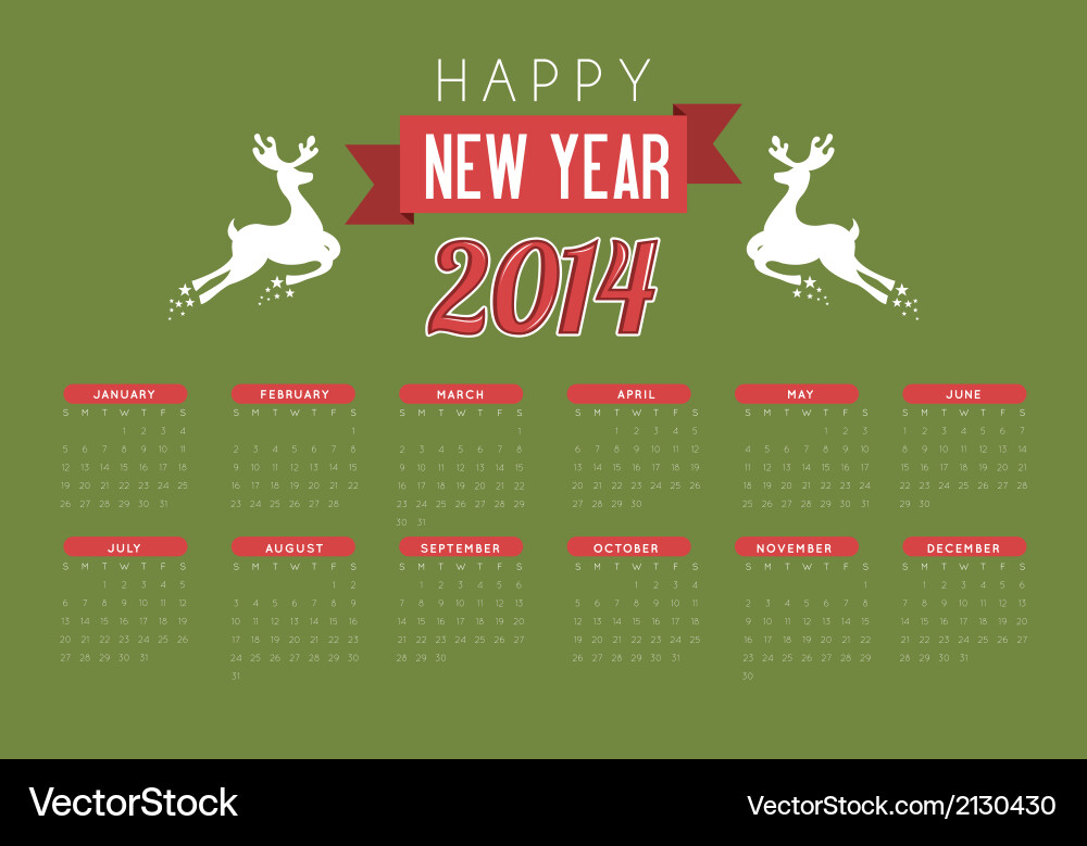 Happy new year 2014 over green background Vector Image