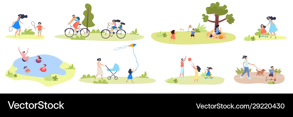 Large set summer family activities Royalty Free Vector Image