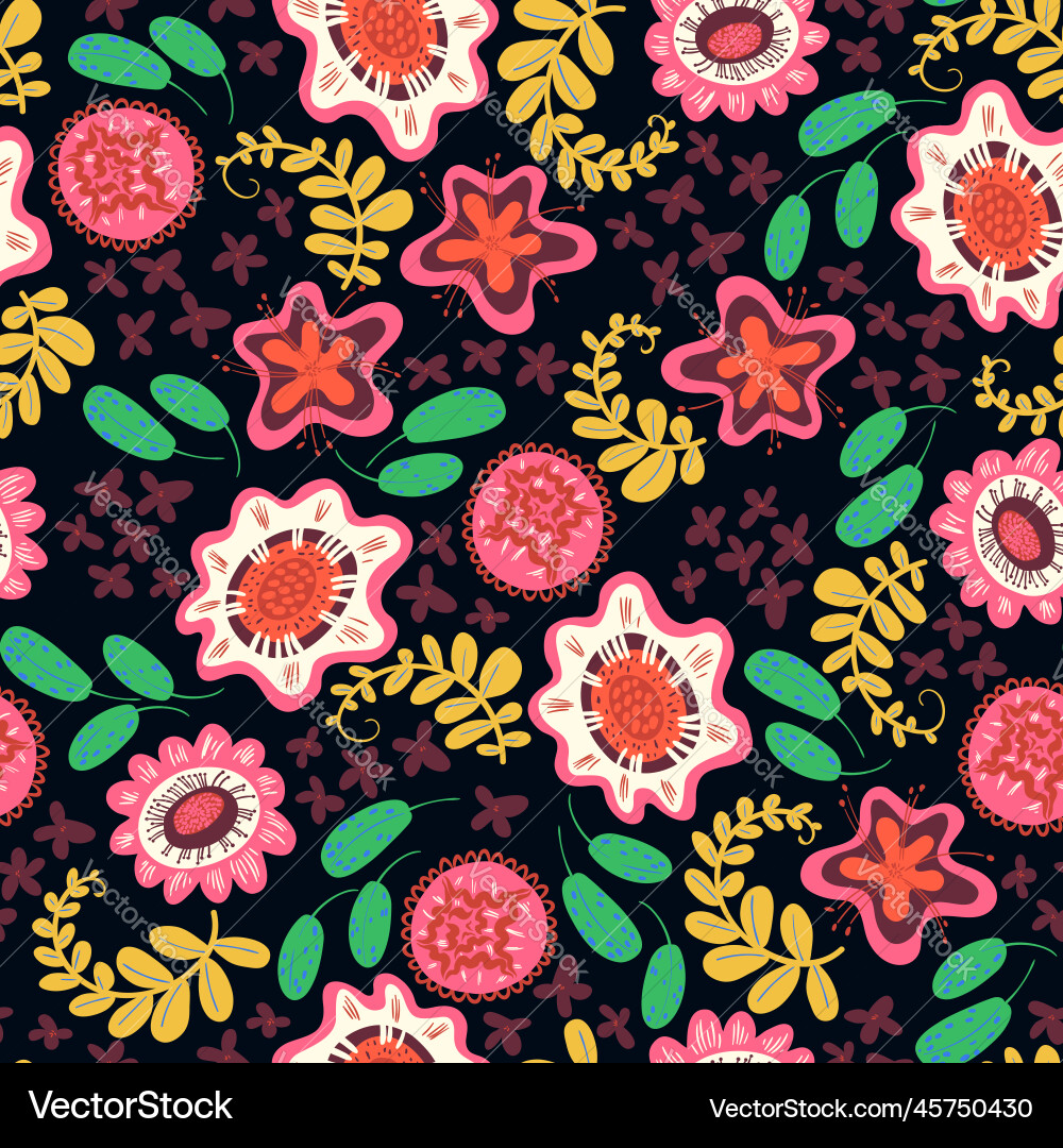 Pattern with abstract flowers in bright colors Vector Image
