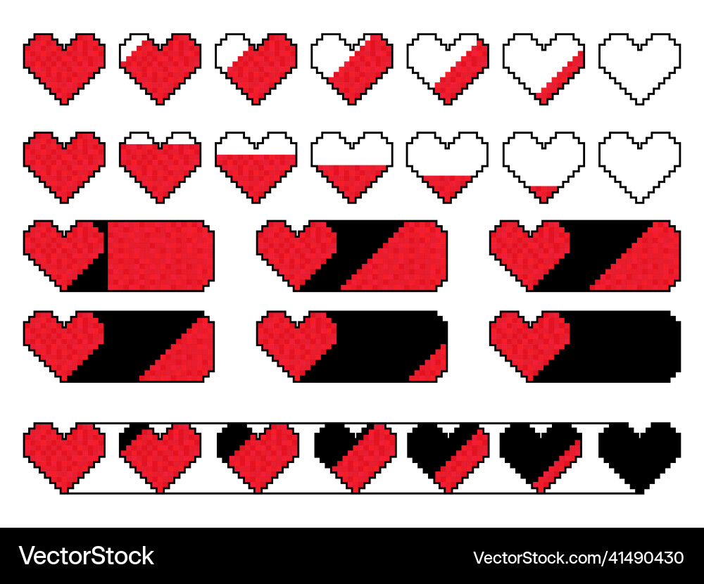 Pixel health bar 8 bit retro game a set Royalty Free Vector