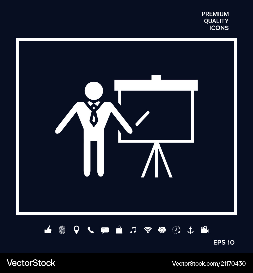 Presentation sign icon man standing with pointer Vector Image