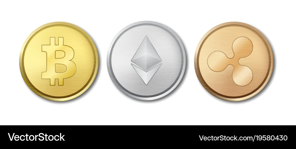 Realistic crypto currency coin icon set Royalty Free Vector