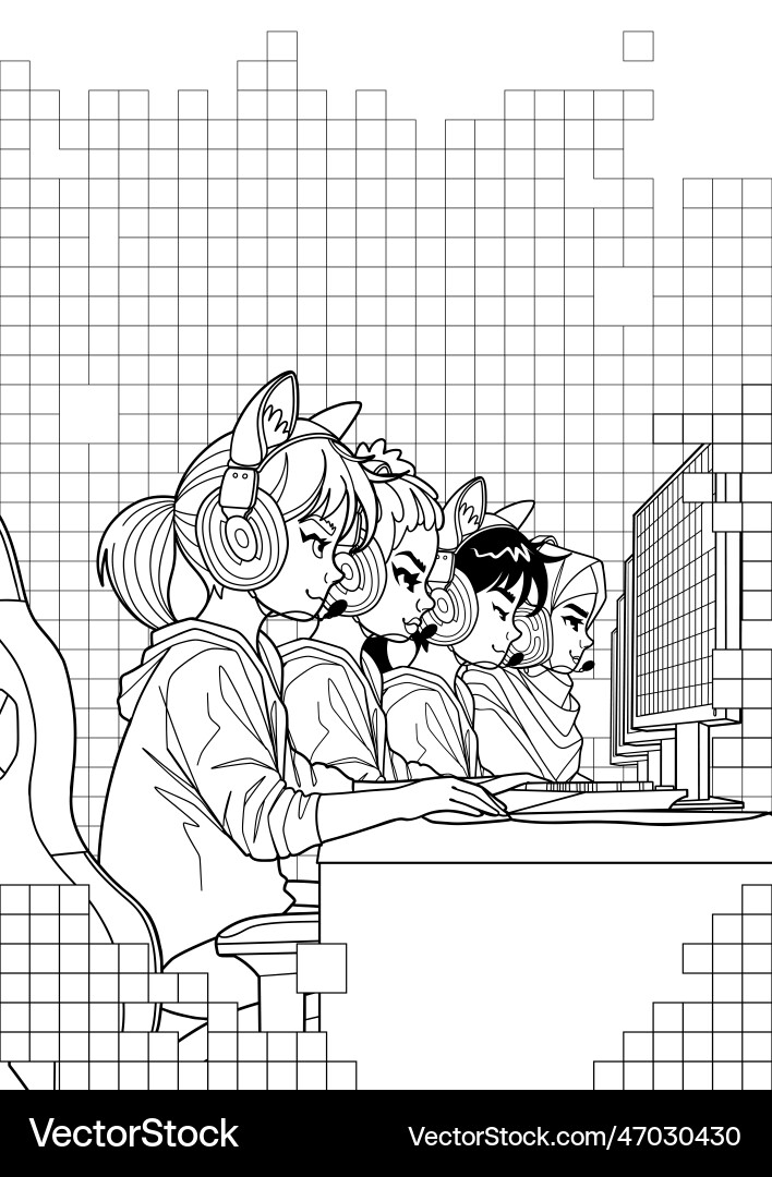 Team of diverse girls programmers sitting in front