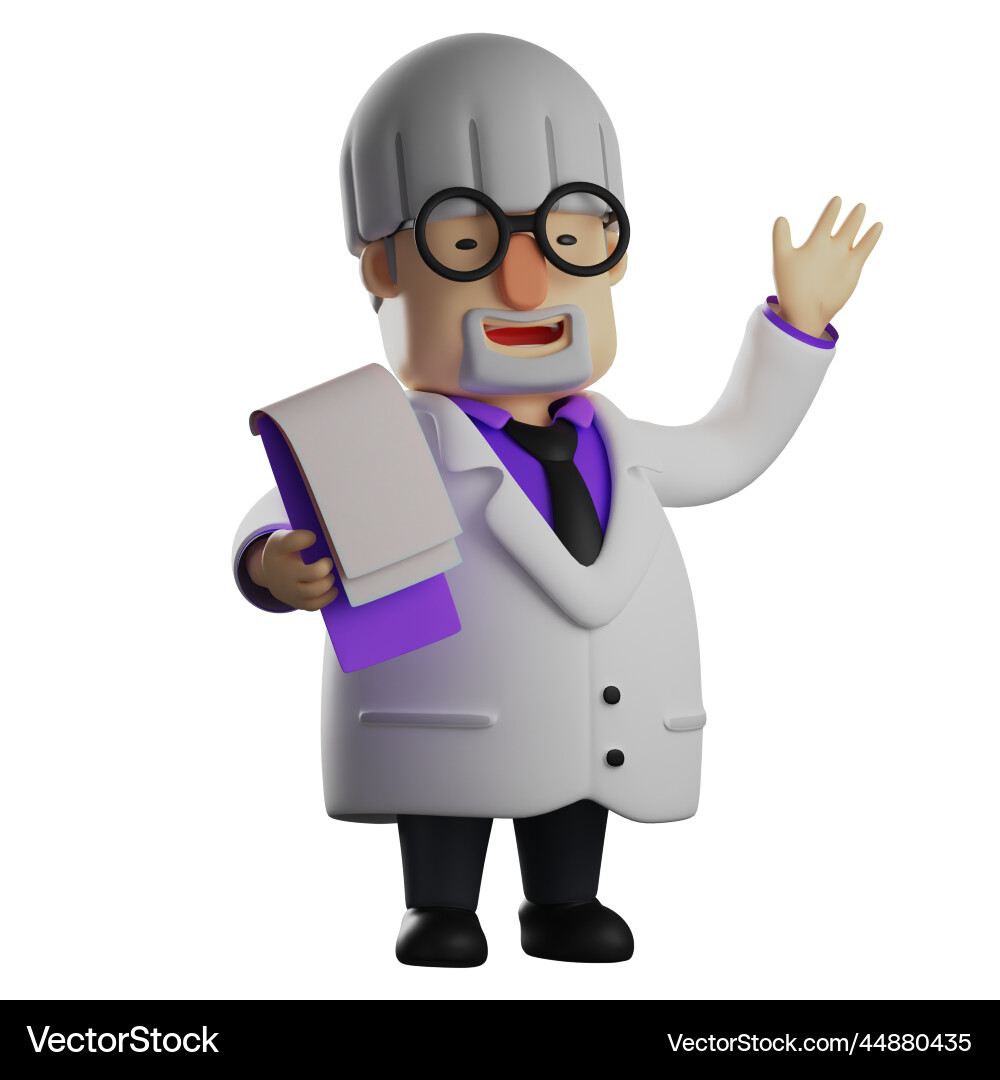 3d professor cartoon waving hand Royalty Free Vector Image